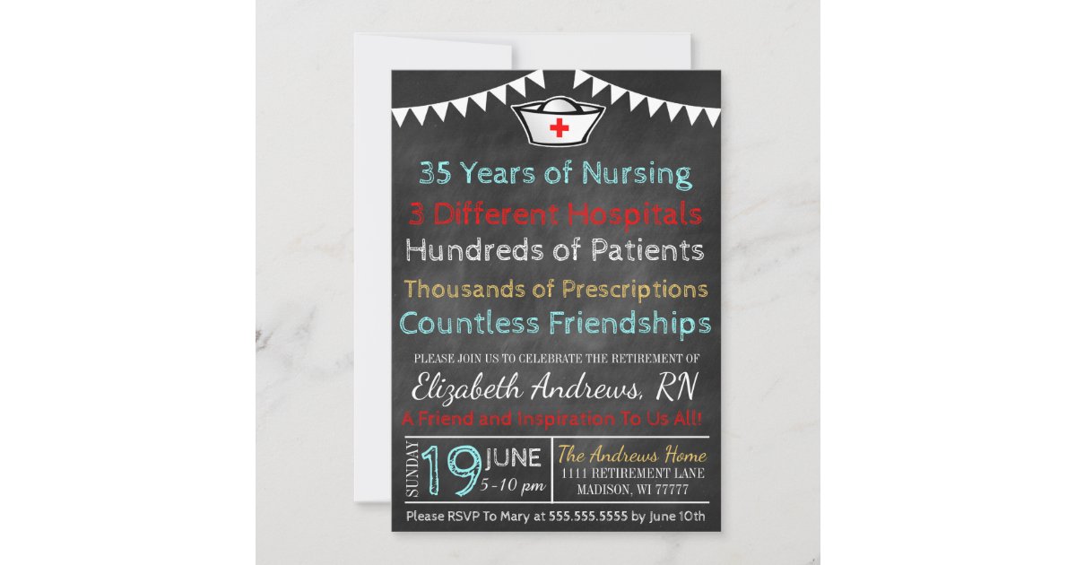 Nurse Retirement Invitation Chalkboard | Zazzle