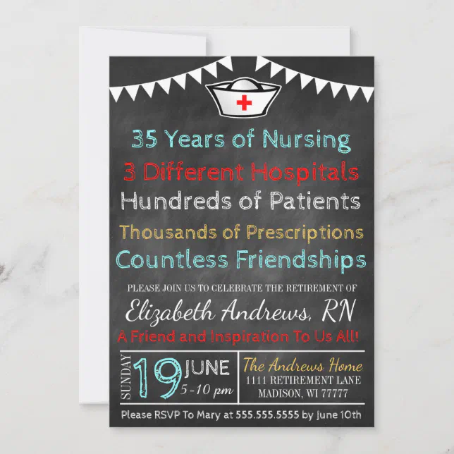 Nurse Retirement Invitation Chalkboard | Zazzle