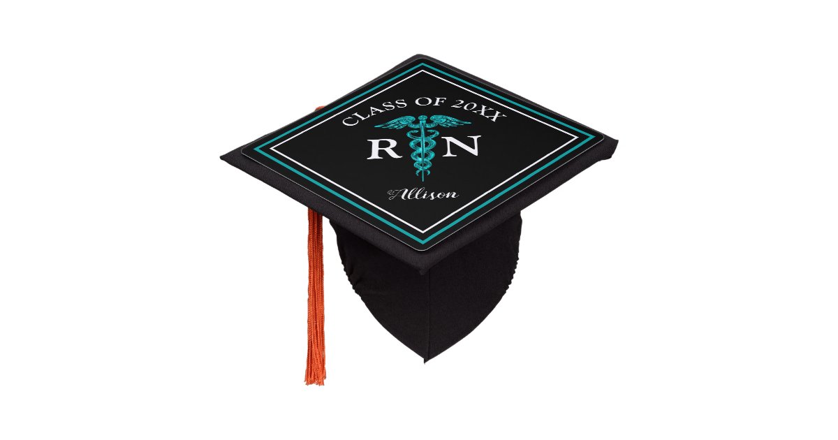 Nurse RN Black Teal Medical Caduceus Personalized Graduation Cap Topper ...