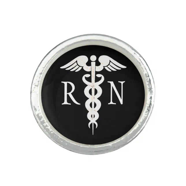Nurse RN Black White Caduceus Ring | Zazzle