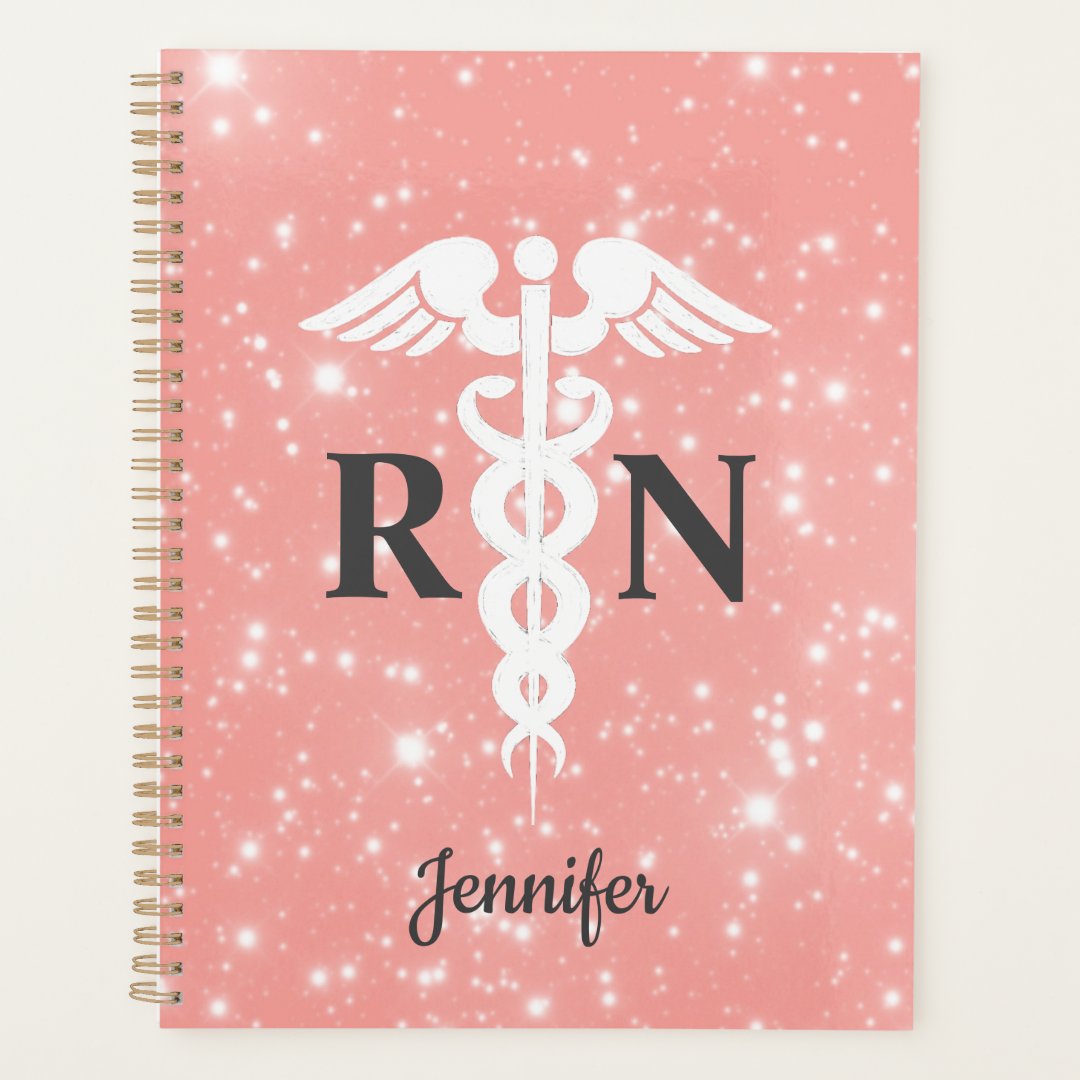 Nurse RN Caduceus Blush Pink Personalized Name Planner | Zazzle