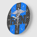 Nurse RN Caduceus Personalized Style Blue Carbon Large Clock | Zazzle