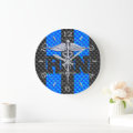 Nurse RN Caduceus Personalized Style Blue Carbon Large Clock | Zazzle