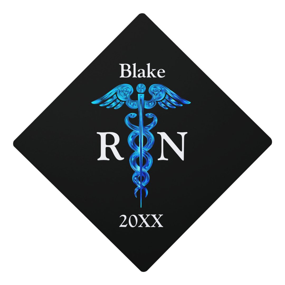 Nurse RN Graduate Caduceus Medical Blue Black Graduation Cap Topper ...