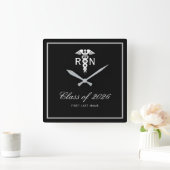 Nurse RN Graduation Medical Black Personalized Square Wall Clock | Zazzle