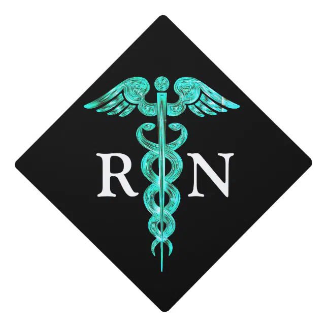 Nurse RN Turquoise Caduceus Medical Symbol Graduation Cap Topper | Zazzle