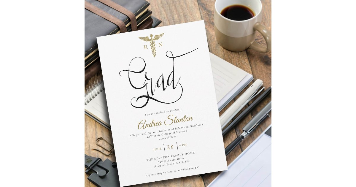 Nurse School Graduation Caduceum Grad Calligraphy Invitation | Zazzle