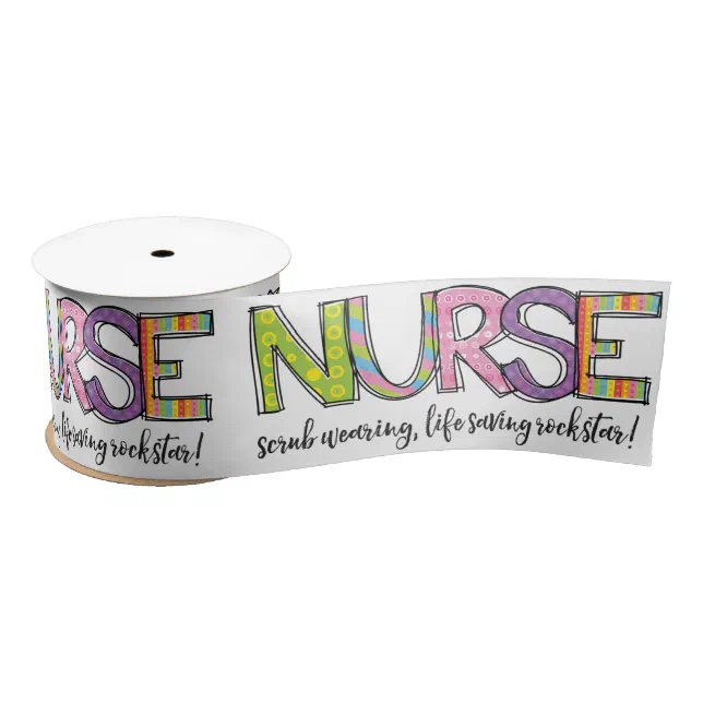 Nurse Scrub Wearing Life Saving Rockstar Modern Satin Ribbon | Zazzle