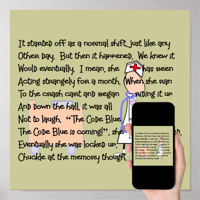 Nurse Story Art Poster "CODE BLUE IS COMING" | Zazzle