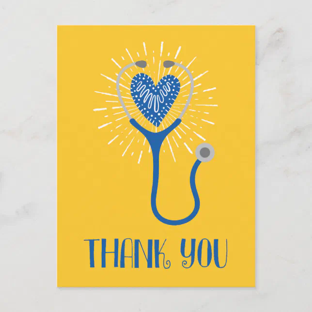 Nurse Thank You Stethoscope Blue Yellow Thanks Postcard | Zazzle