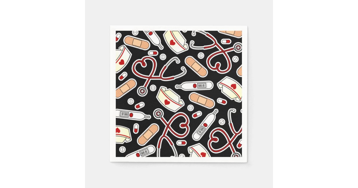 Nurse Theme Napkins Black | Zazzle