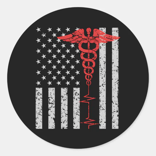 Nurse Thin Red Line Caduceus American Flag Classic Round Sticker | Zazzle
