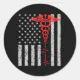 Nurse Thin Red Line Caduceus American Flag Classic Round Sticker | Zazzle