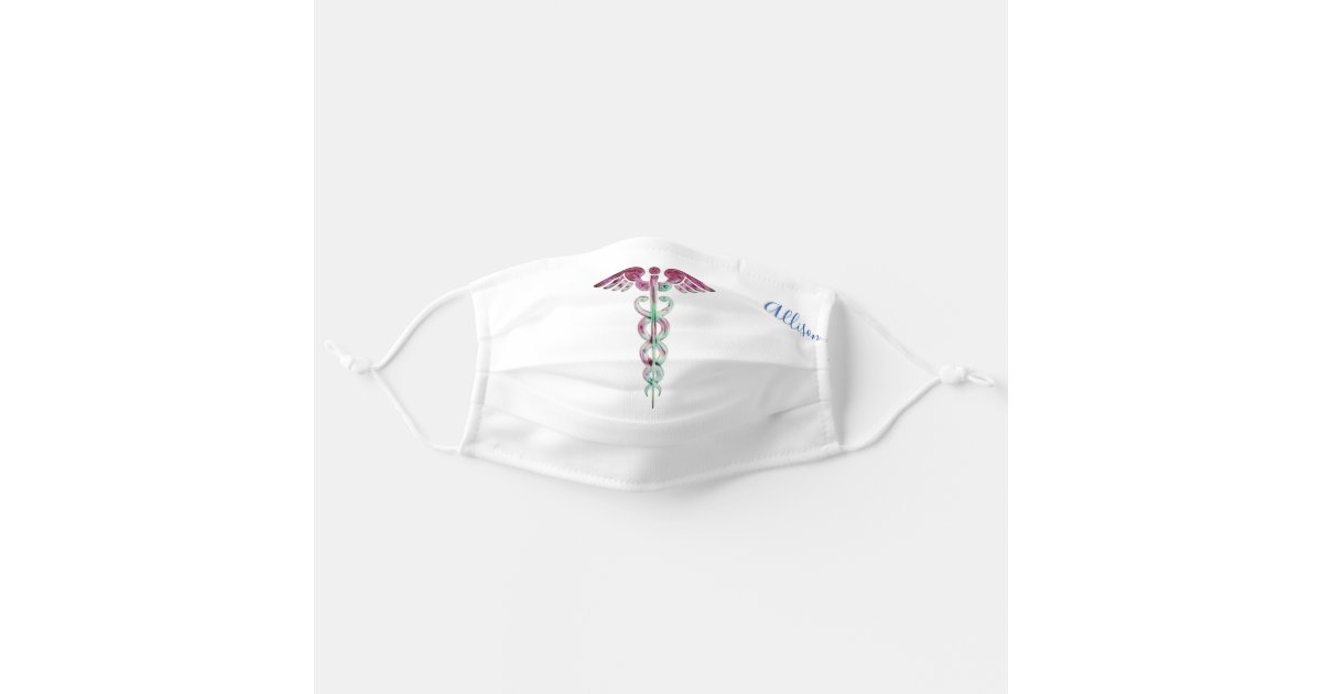 Nurse White Medical Caduceus Personalized Adult Cloth Face Mask | Zazzle