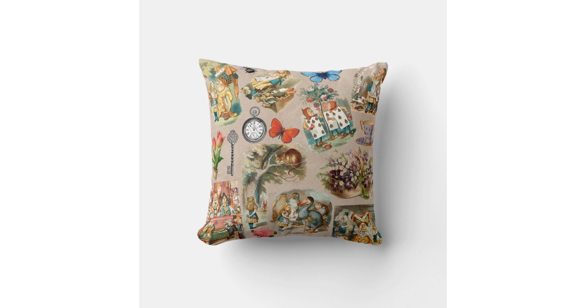 Nursery Alice Colorful 1800s Classic Wonderland Throw Pillow | Zazzle