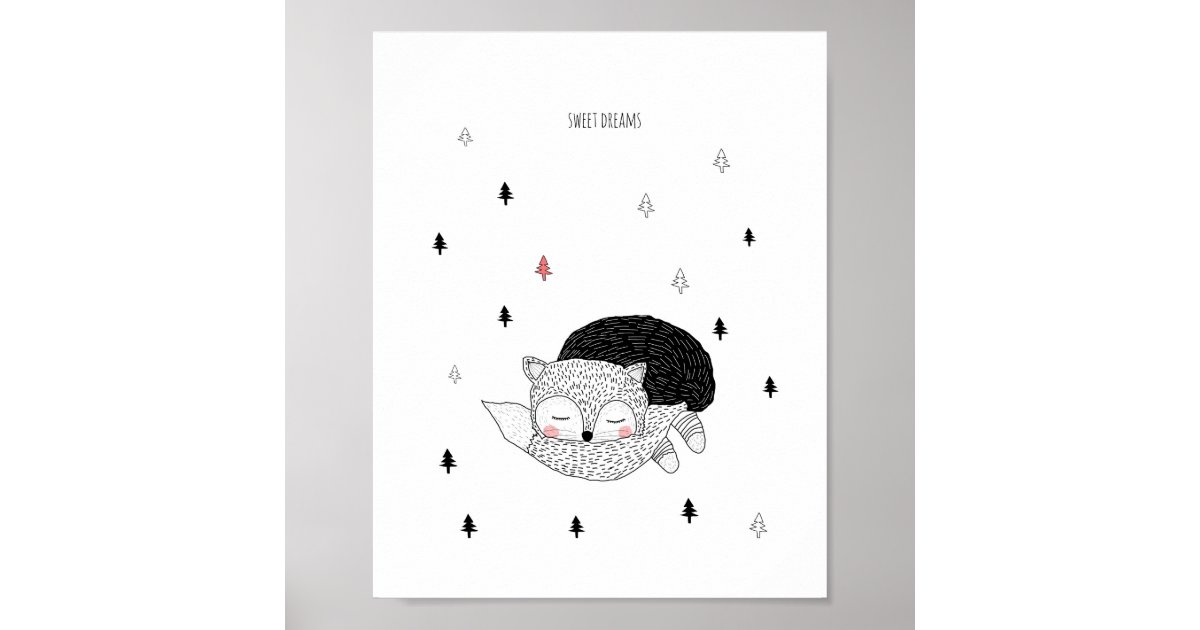 Nursery Art, Fox Illustration, Sweet Dreams Poster | Zazzle