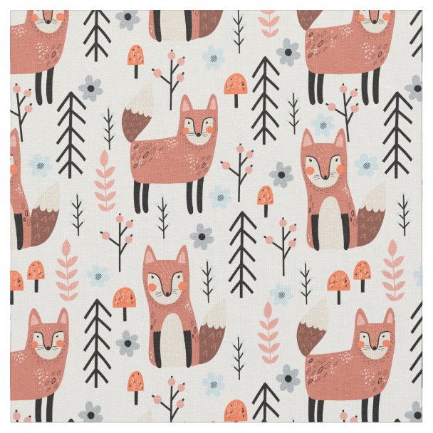 Cute Woodland Fox Pattern Fabric | Zazzle