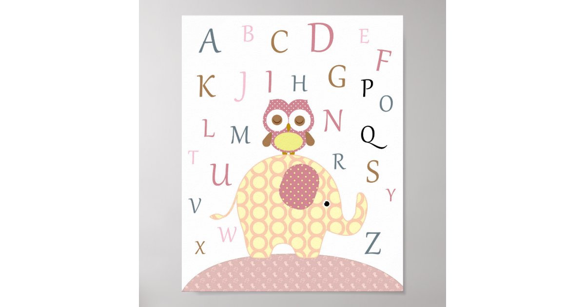 Nursery owl alphabet art poster | Zazzle.com