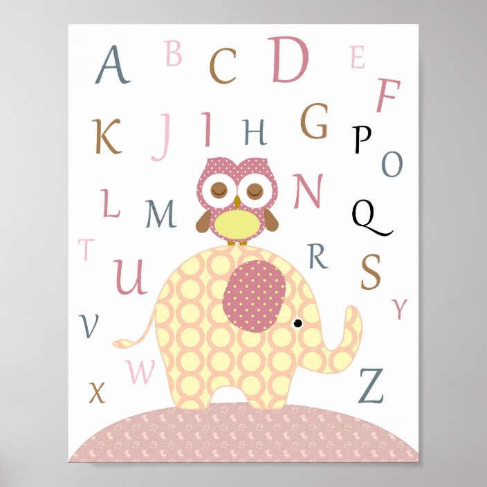 Nursery owl alphabet art poster | Zazzle.com