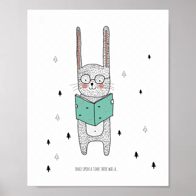 Nursery Print, Read Me A Story, Rabbit Illustratio Poster | Zazzle