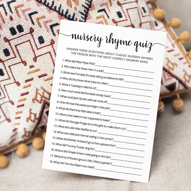 Nursery Rhyme Quiz Baby Shower game Card | Zazzle