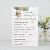 Nursery Rhyme Quiz Game Baby Shower Teddy Bear | Zazzle