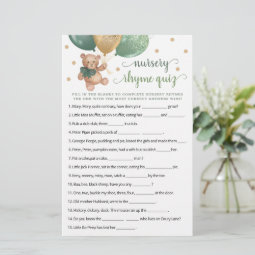 Nursery Rhyme Quiz Game Baby Shower Teddy Bear | Zazzle