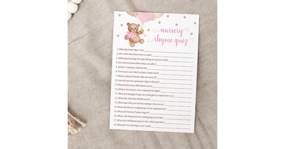 Nursery Rhyme Quiz Game Teddy Bear Card | Zazzle