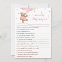 Nursery Rhyme Quiz Game Teddy Bear Card | Zazzle