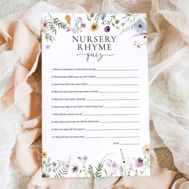 Nursery Rhyme Quiz Wildflower Baby Shower Game | Zazzle
