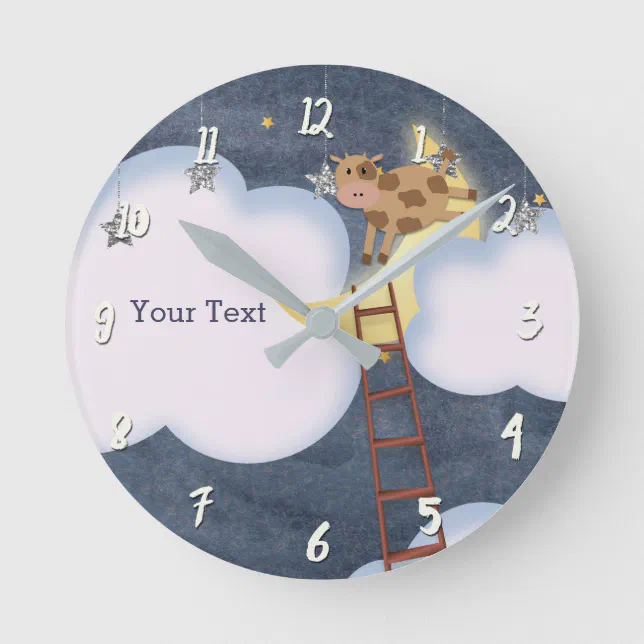Nursery Rhyme Storybook Cow Jumping over Moon Round Clock | Zazzle