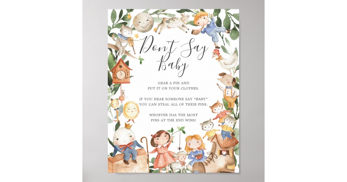 Nursery Rhymes Baby Shower Don't Say Baby Sign | Zazzle