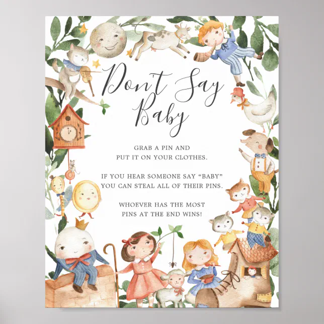 Nursery Rhymes Baby Shower Don't Say Baby Sign | Zazzle