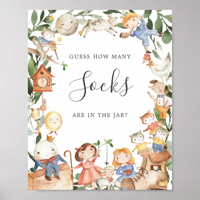 Nursery Rhymes Baby Shower Guess How Many Socks Poster | Zazzle