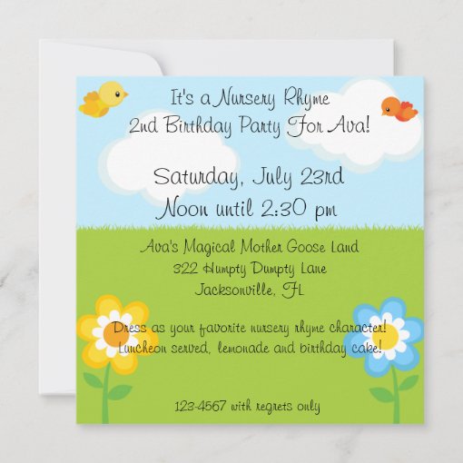 Nursery Rhymes Customized Birthday Invitations | Zazzle
