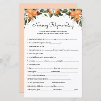 Nursery Rhymes Quiz Cutie Baby Shower Game Cards | Zazzle