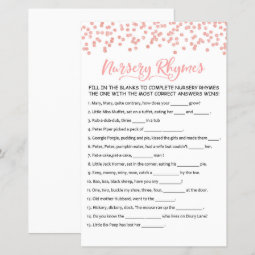 Nursery Rhymes with Answers Baby Shower Party Game | Zazzle