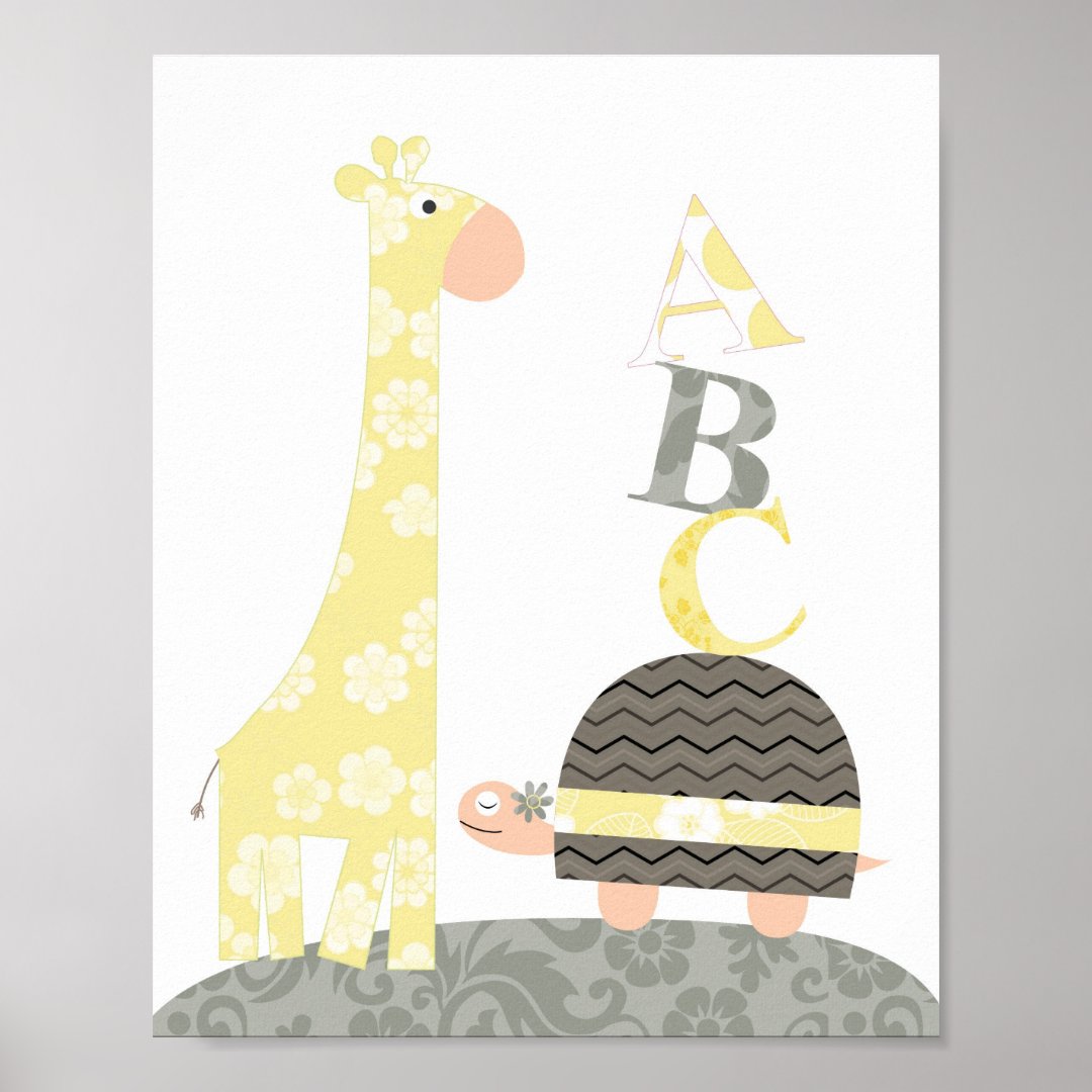 Nursery wall art(giraffe turtle alphabets) poster | Zazzle