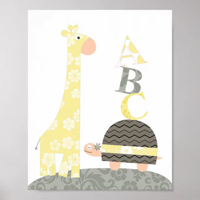 Nursery wall art(giraffe turtle alphabets) poster | Zazzle