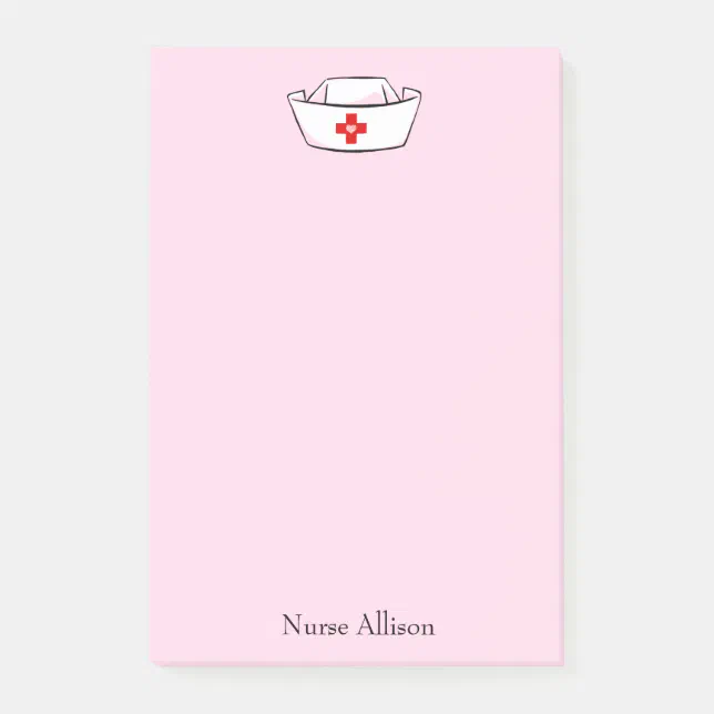 Nurse's Cap Add Name Pink 4x6 Post-it Notes | Zazzle