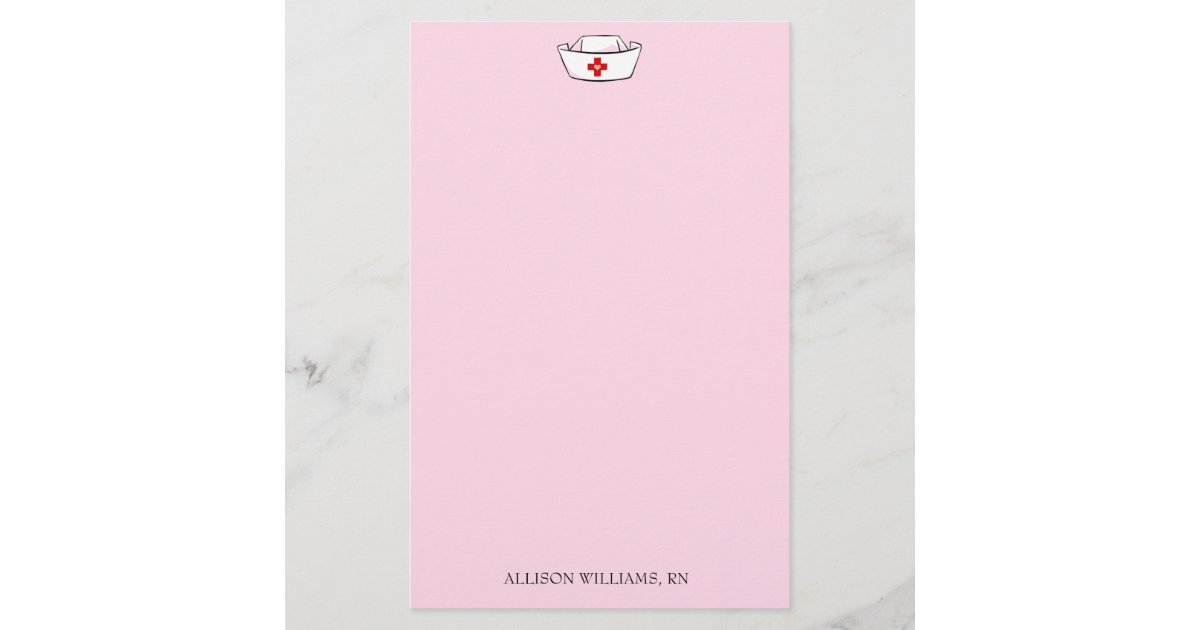 Nurse's Cap Add Name Pink Stationery | Zazzle