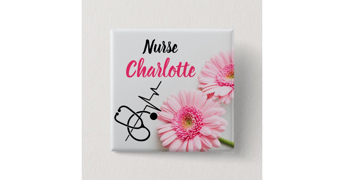 Nurses Custom Name Pink Daisy Floral Button | Zazzle