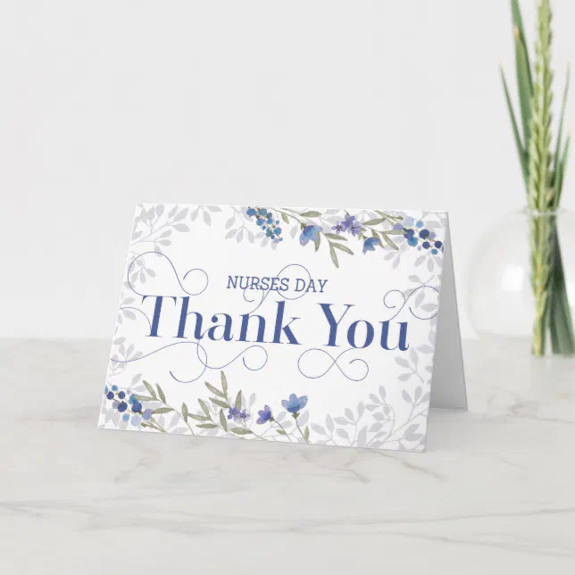 Nurses Day Thank You - Text and Flowers - Blue | Zazzle