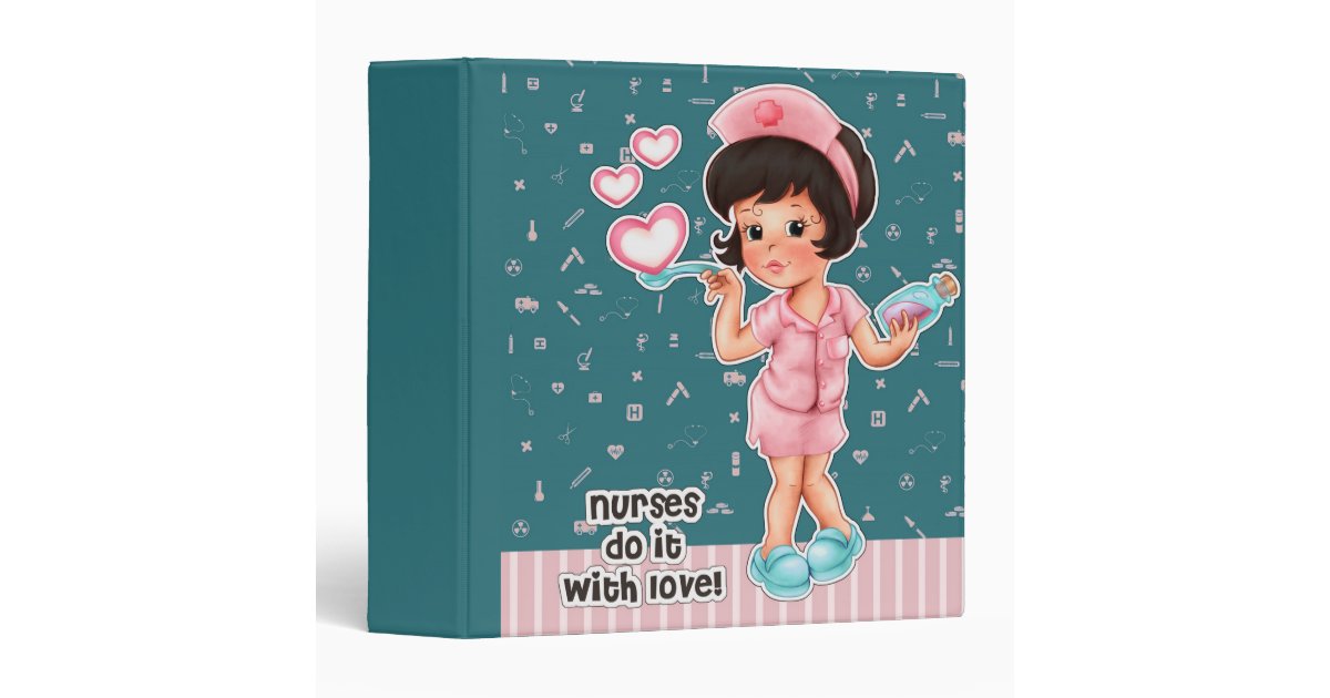 Nurses do it with Love. Cute Brunette Nurse Gift 3 Ring Binder | Zazzle