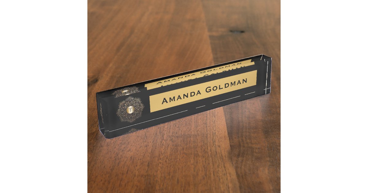 Nurses RN LPN Nursing Monogram Black Gold Caduceus Name Plate | Zazzle