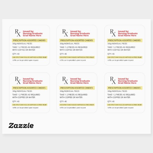 Nursing Graduate Fun Novelty Rx Prescription Square Sticker | Zazzle
