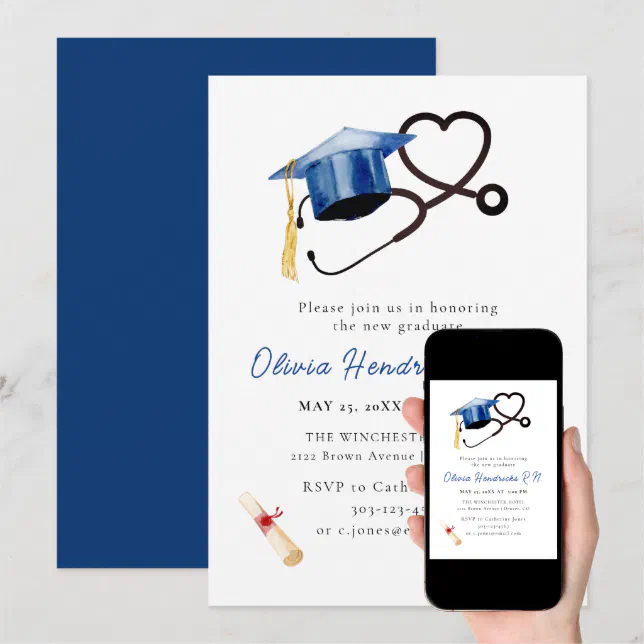 Nursing Graduation Cap and Stethoscope Invitation | Zazzle