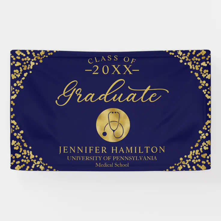 Nursing Medical School Blue Gold Graduation Banner | Zazzle