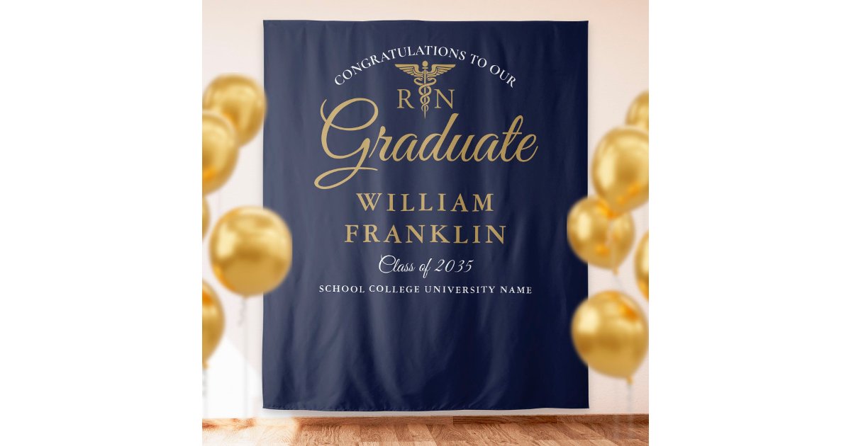Nursing Navy Blue Gold Graduation Photo Backdrop | Zazzle