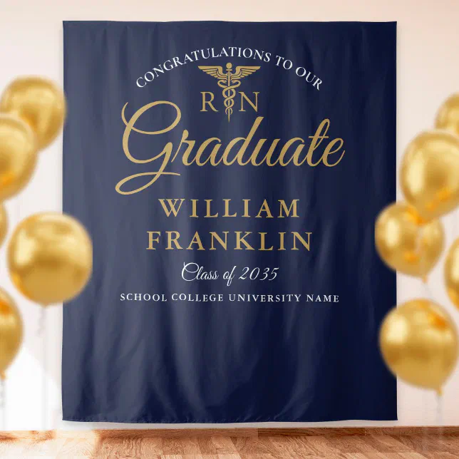 Nursing Navy Blue Gold Graduation Photo Backdrop | Zazzle